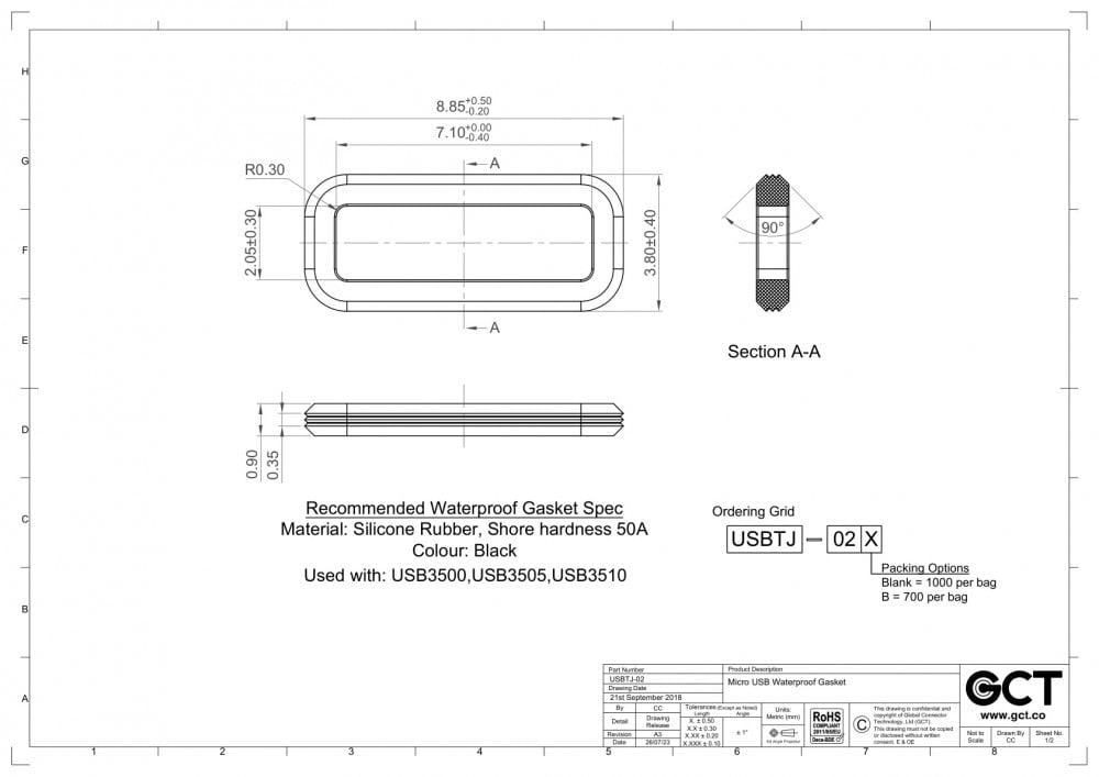 USBTJ-02 product drawing, page 1
