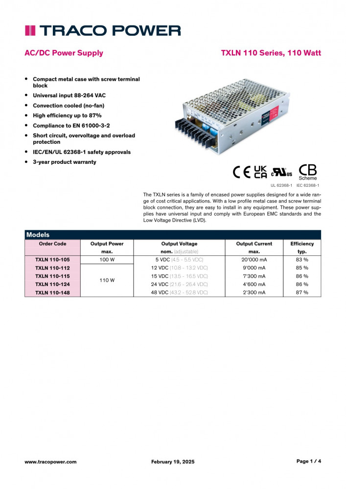 TXLN 110-124 datasheet page 1