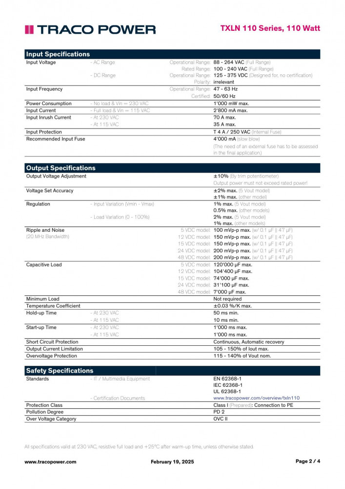 TXLN 110-124 datasheet page 2