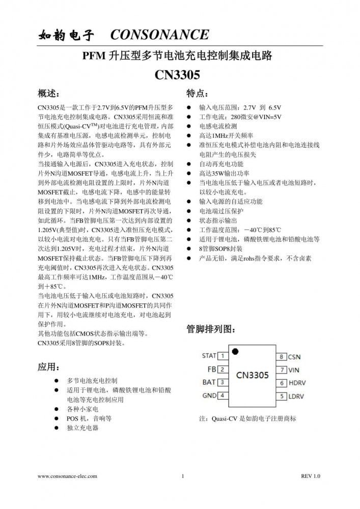 CN3305 datasheet page 1
