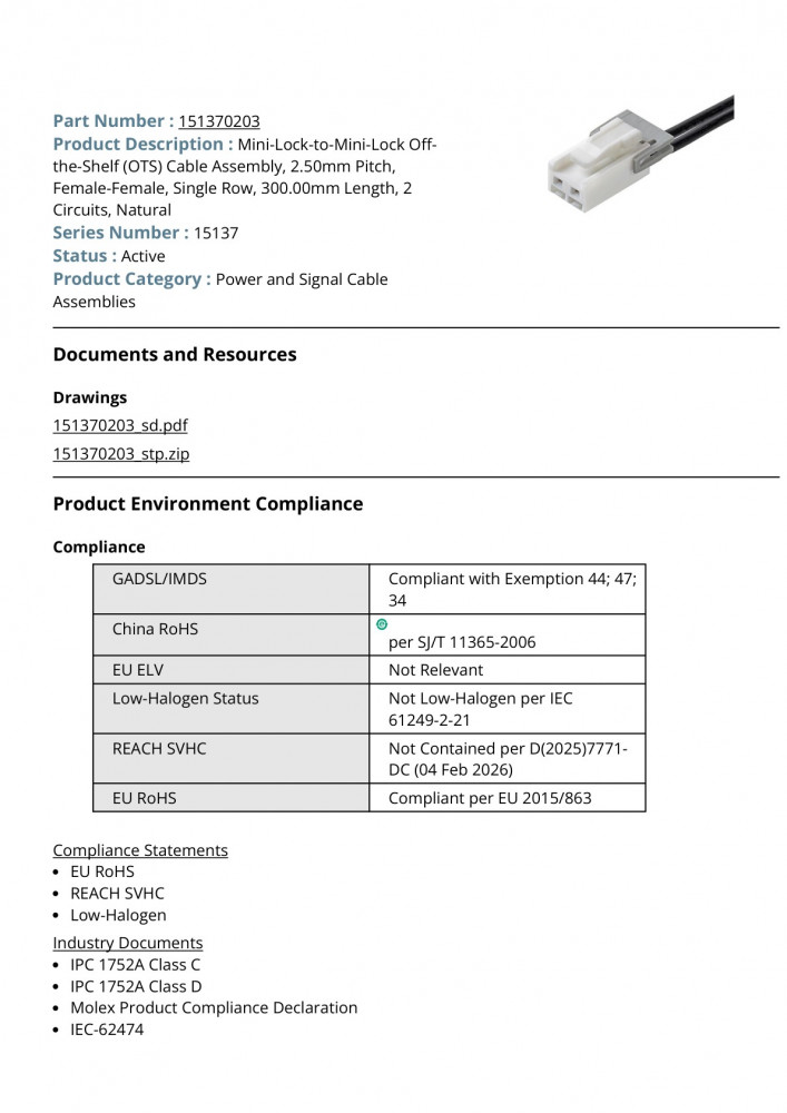 MOLEX 151370203 technical document image 1