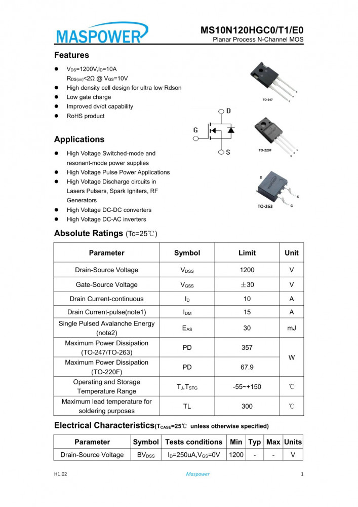 MASPOWER MS10N120HGC0 datasheet page 1