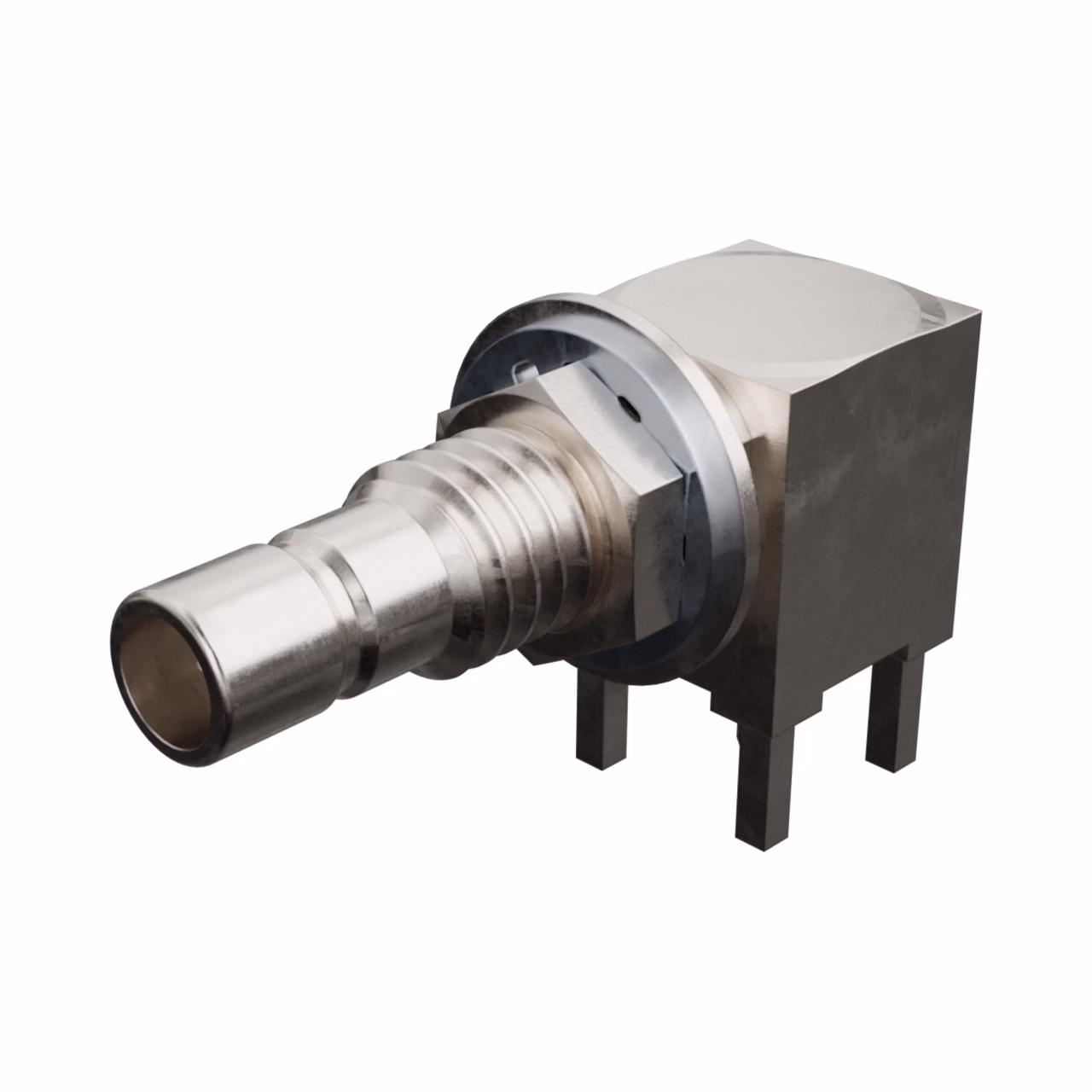SMB Jack, Right-Angle, Bulkhead Receptacle, PCB, Through Hole, Brass Body, Nickel (Ni) Plated, Nut and Lockwasher Included, Tray, 50 Ohms for sale
