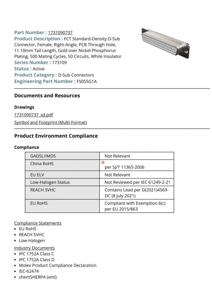 MOLEX 1731090737 technical drawing page 1