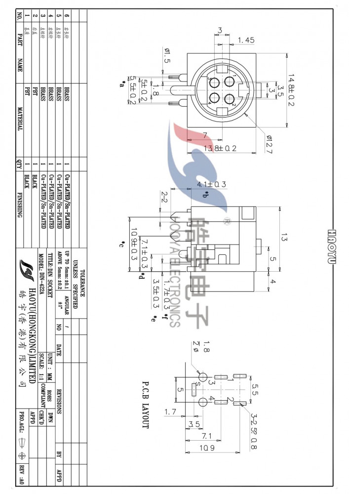 HOOYA DIN-422A technical drawing