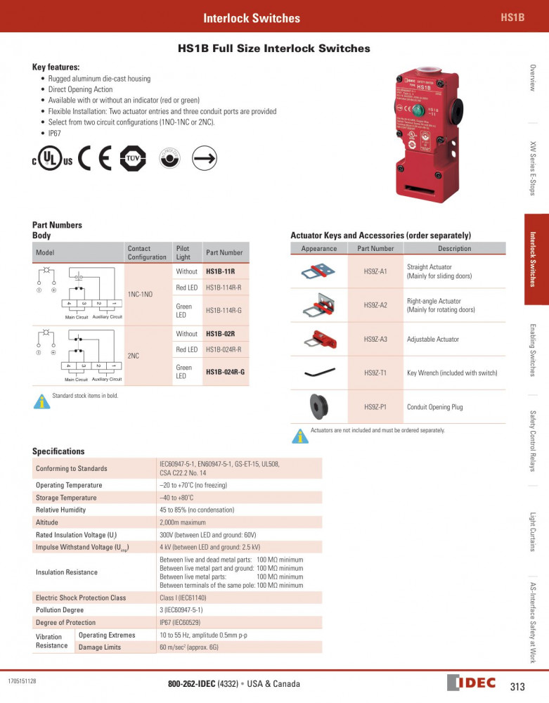 IDEC HS1B and HS9Z actuator documentation page 1