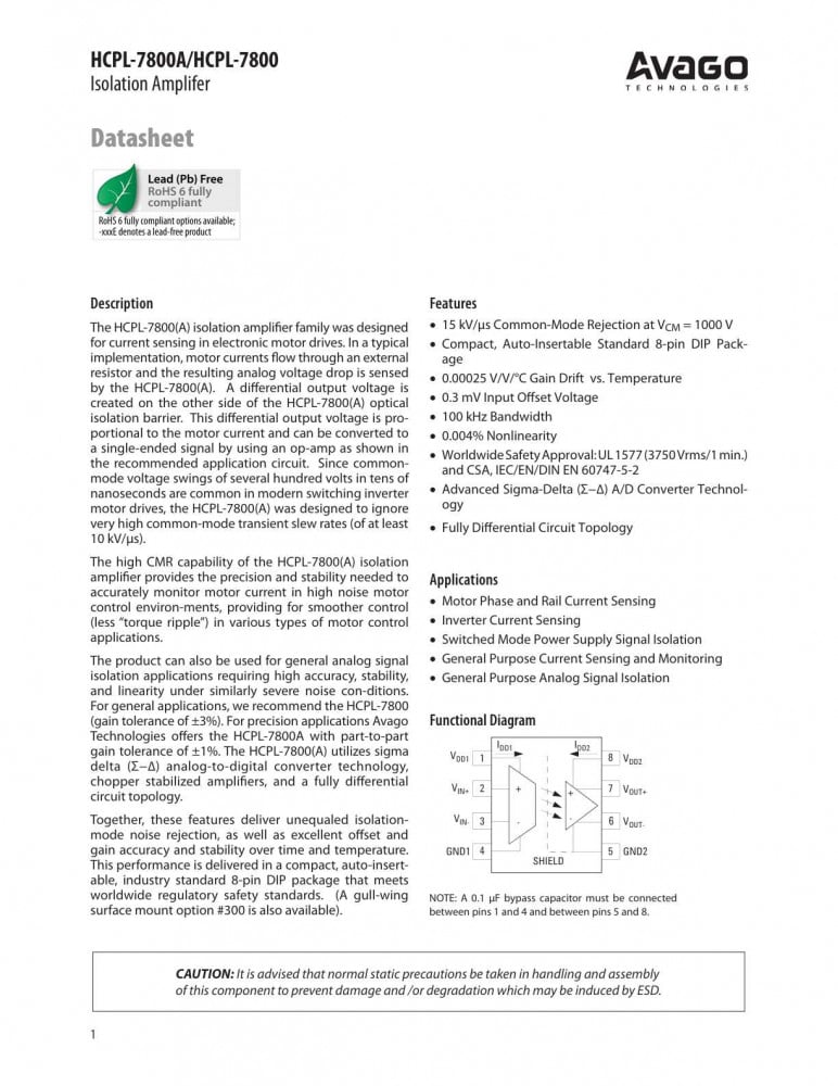 HCPL-7800 datasheet page 1