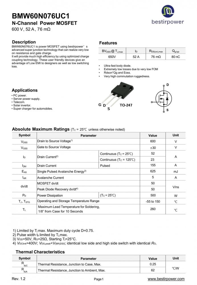 BMW60N076UC1 datasheet page 1