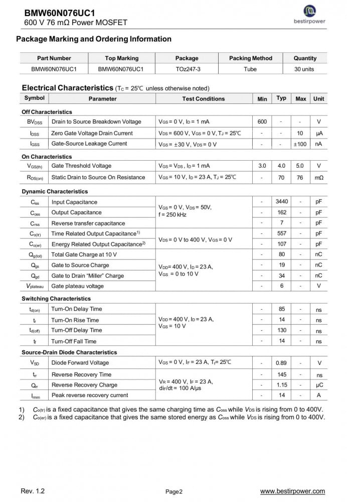 BMW60N076UC1 datasheet page 2