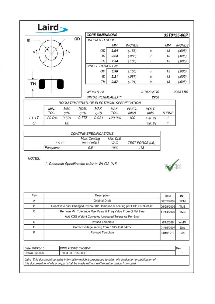 Laird 33T0155-00P technical drawing