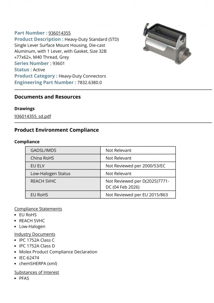 MOLEX 936014355 technical drawing page 1