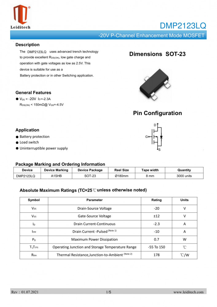DMP2123LQ datasheet page 1
