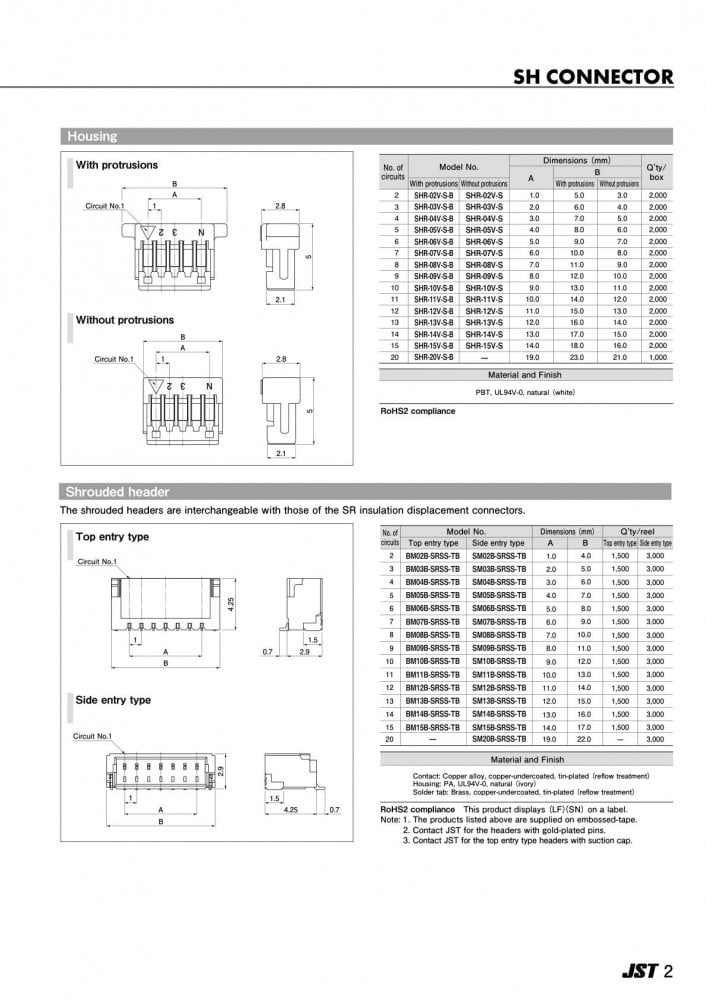 JST SHR series technical document page 2