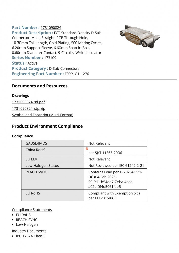 MOLEX 1731090824 technical document preview, page 1