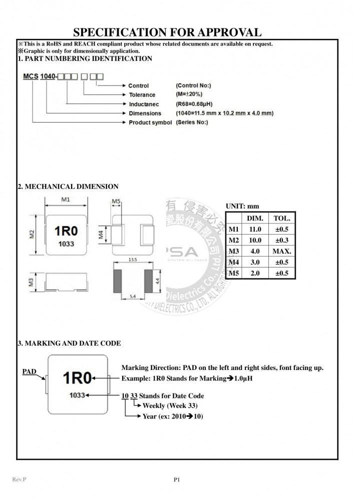 PSA MCS1040 document page 1