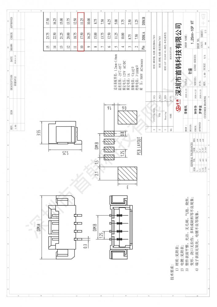 SHOU HAN 1.25-10P WT specification page 1
