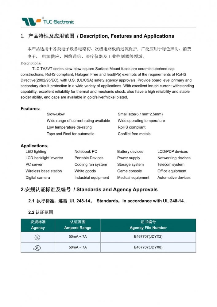 TA3VT Series specification page 2