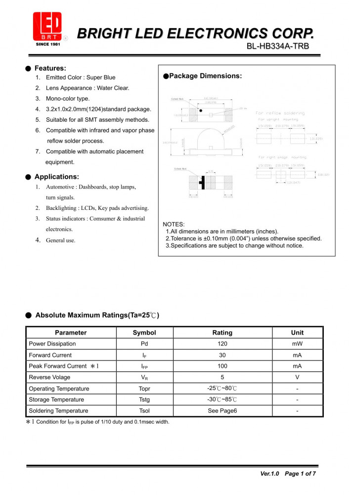 BL-HB334A-TRB datasheet page 1