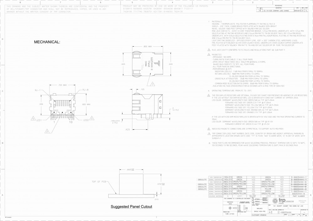 Bel Fuse 6605444-6 controlled drawing page 1