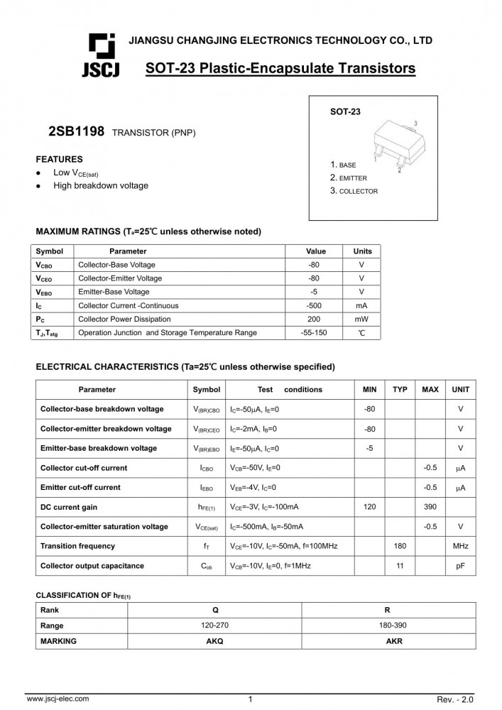 2SB1198 datasheet page 1