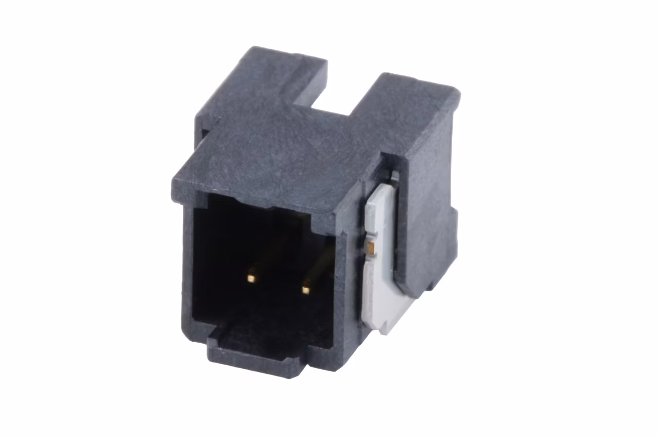 Mini-Fit Max Right Angle Header, Dual Row, Surface Mount, 2 Circuits, Matte Tin (Sn) Plating, Black, Glow-Wire Capable, Tape and Reel