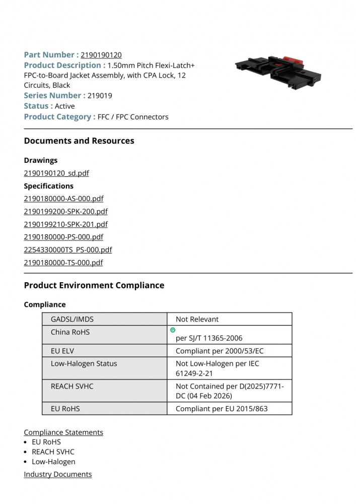 MOLEX 2190190120 technical document image 1