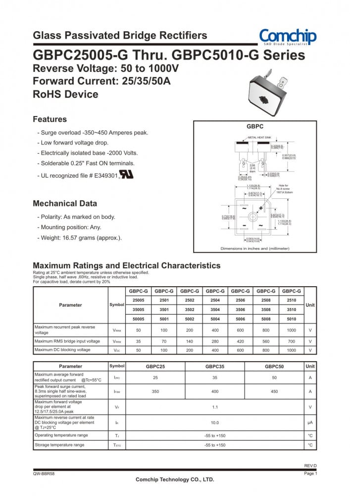 GBPC3504-G datasheet page 1