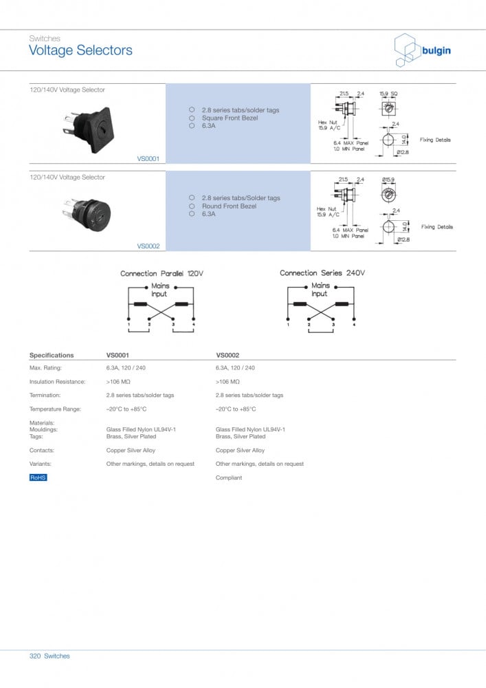 Bulgin VS0001 technical document