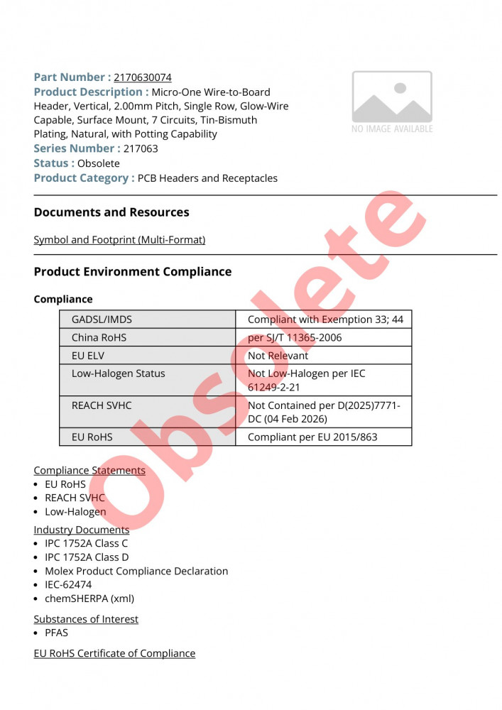 Technical document image 1 for MOLEX 2170630074