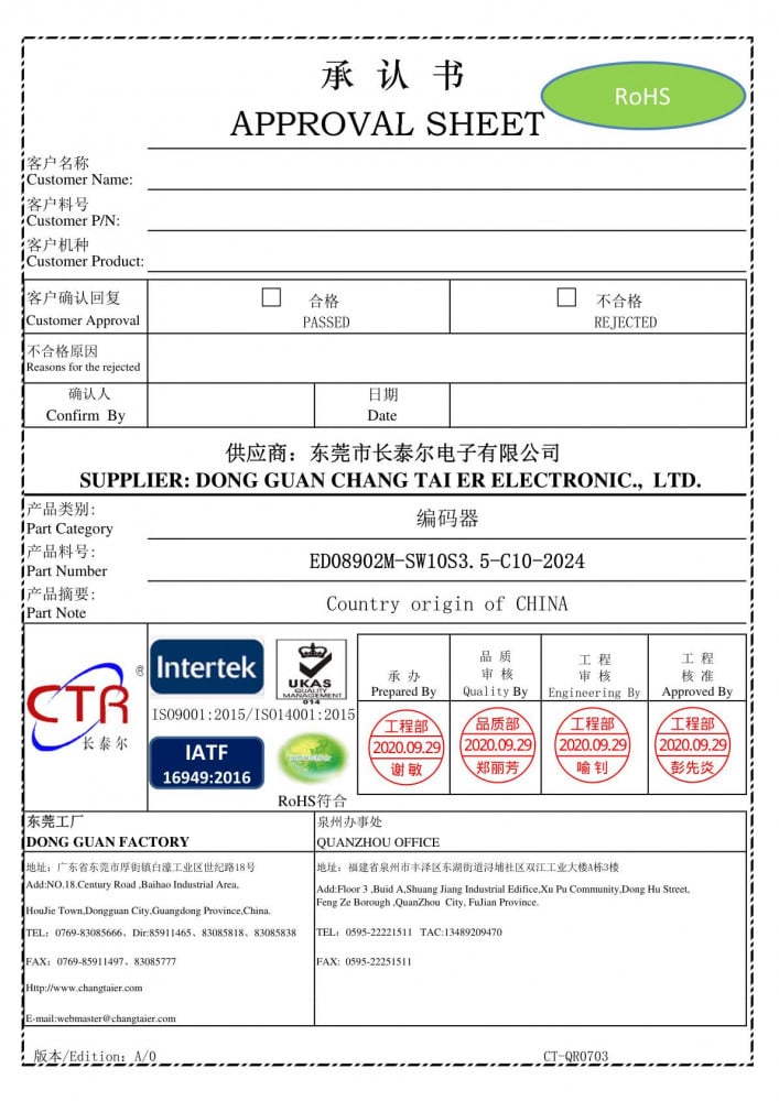 CTR ED08902M approval sheet