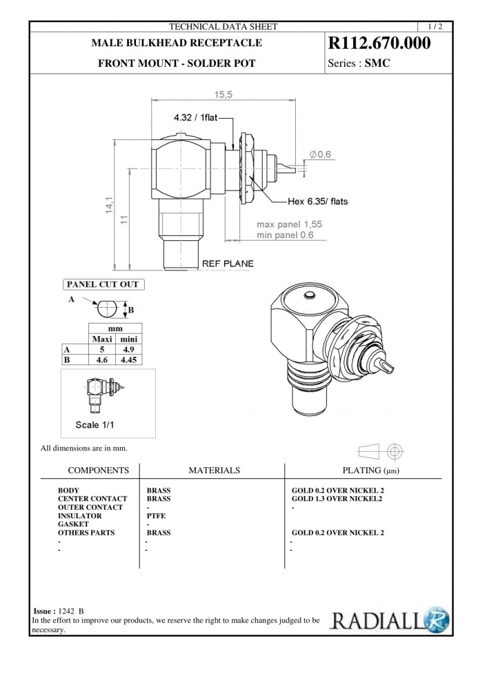 Radiall R112.670.000 technical drawing, page 1