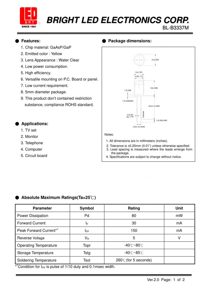 BL-B3337M datasheet page 1