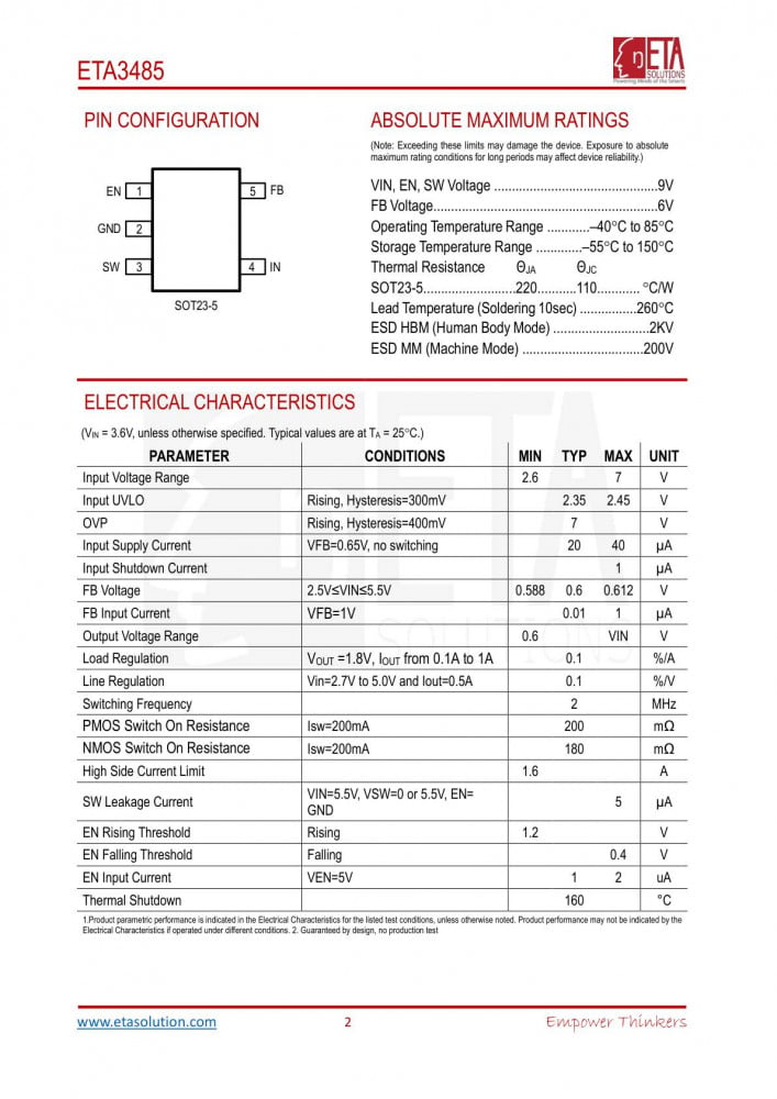 ETA3485S2F datasheet page 2