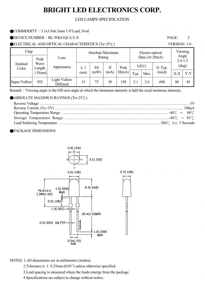 BL-WK61Q1-LY-S datasheet page 1
