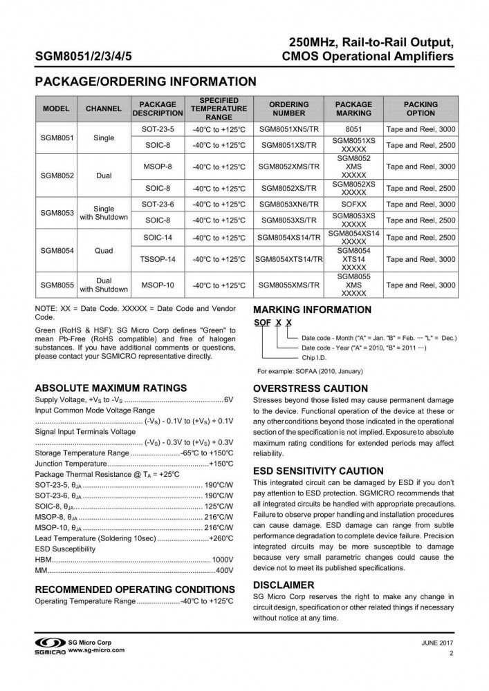 SGM8052XS/TR datasheet page 2