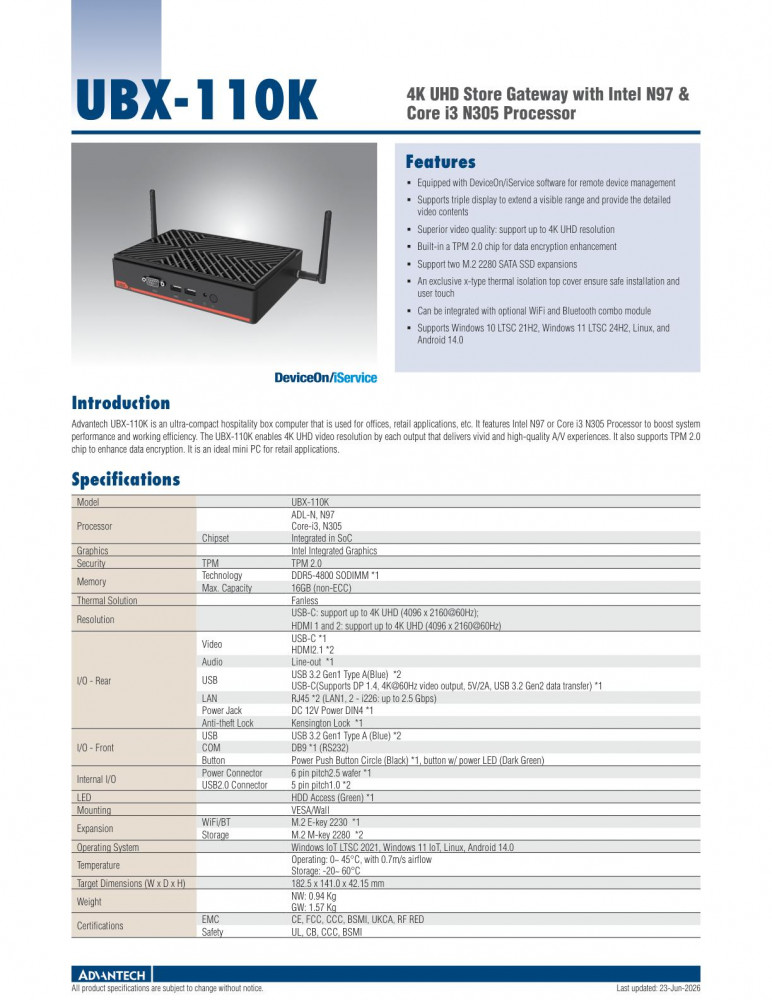 UBX-110K technical document page 1