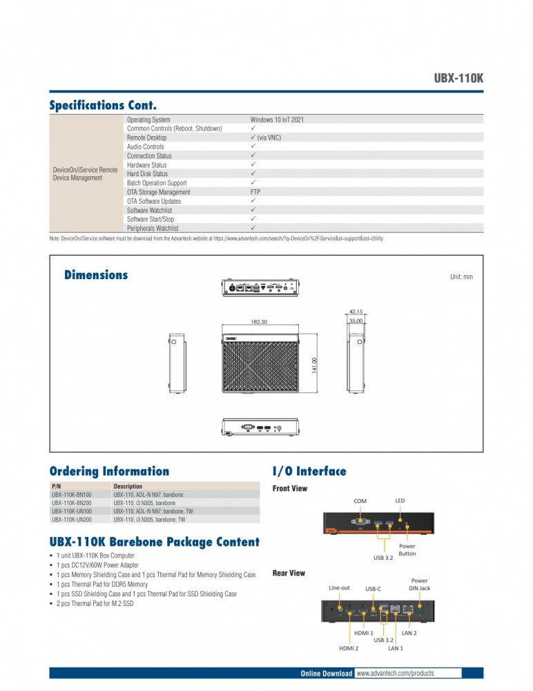 UBX-110K technical document page 2
