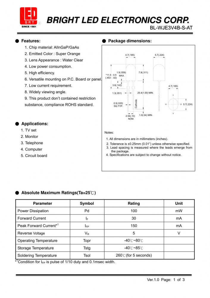 BL-WJE3V4B-S-AT datasheet page 1