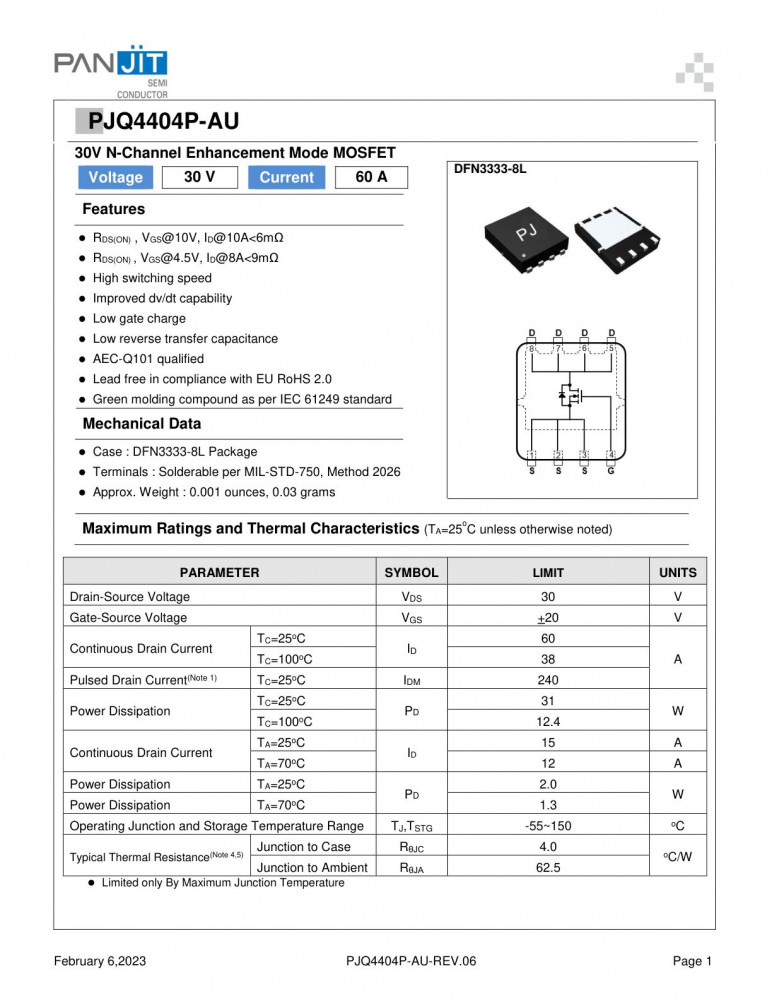 PJQ4404P-AU datasheet page 1