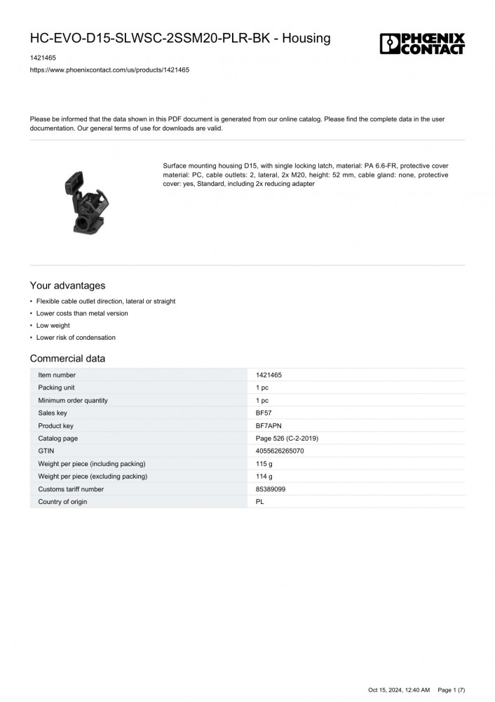 Phoenix Contact 1421465 technical document page 1