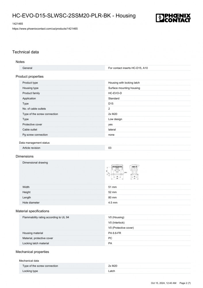 Phoenix Contact 1421465 technical document page 2