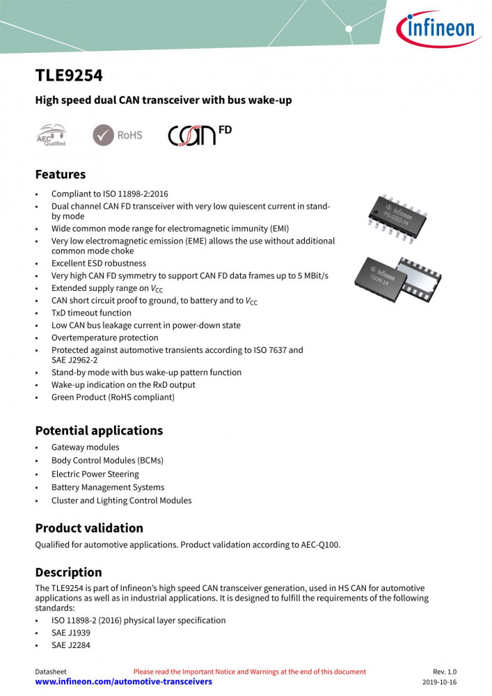 TLE9254 technical document page 1