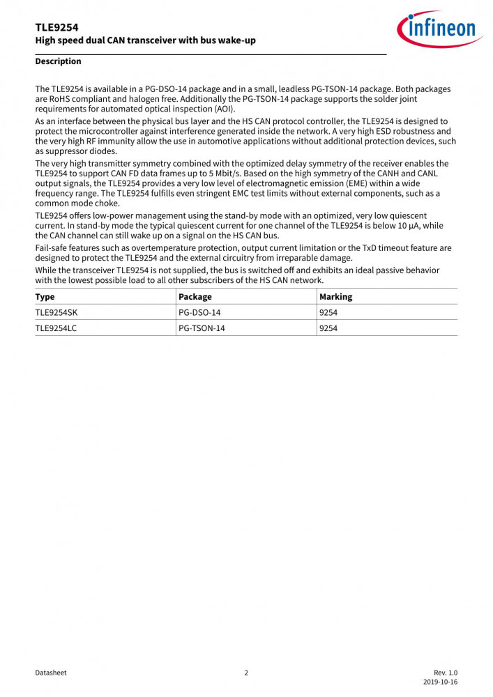 TLE9254 technical document page 2