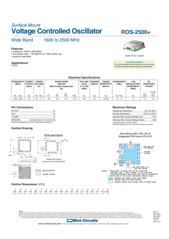 ROS-2500+ datasheet page 1