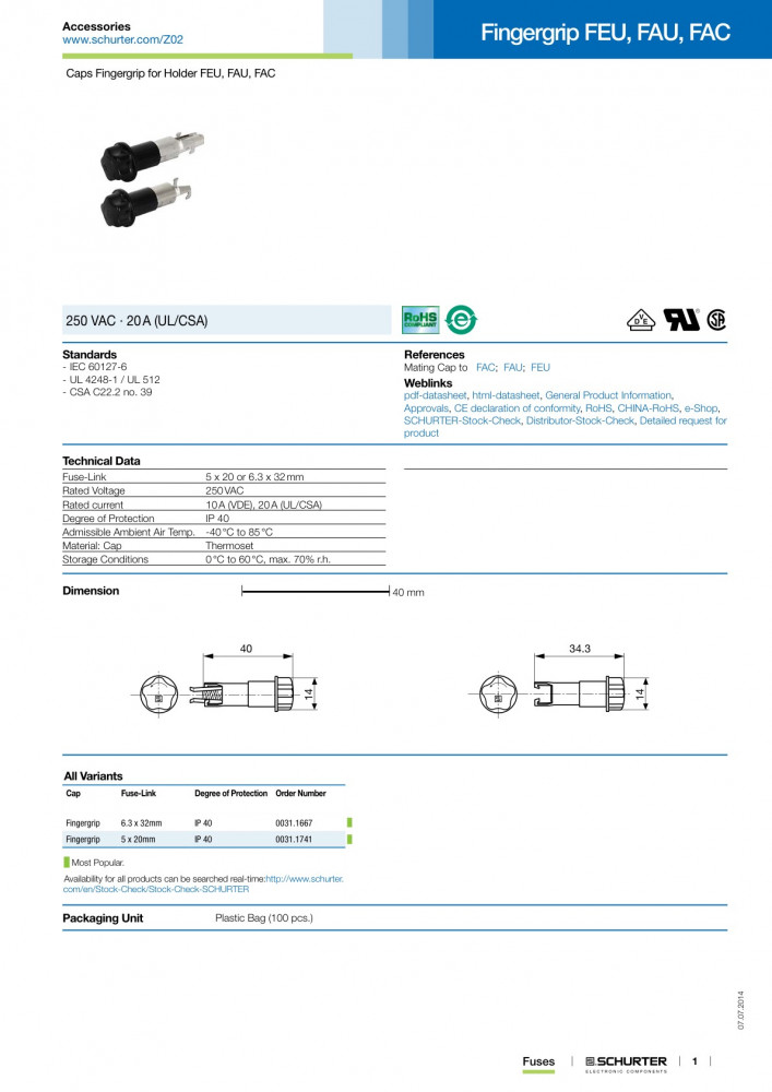 SCHURTER 0031.1741 technical document preview
