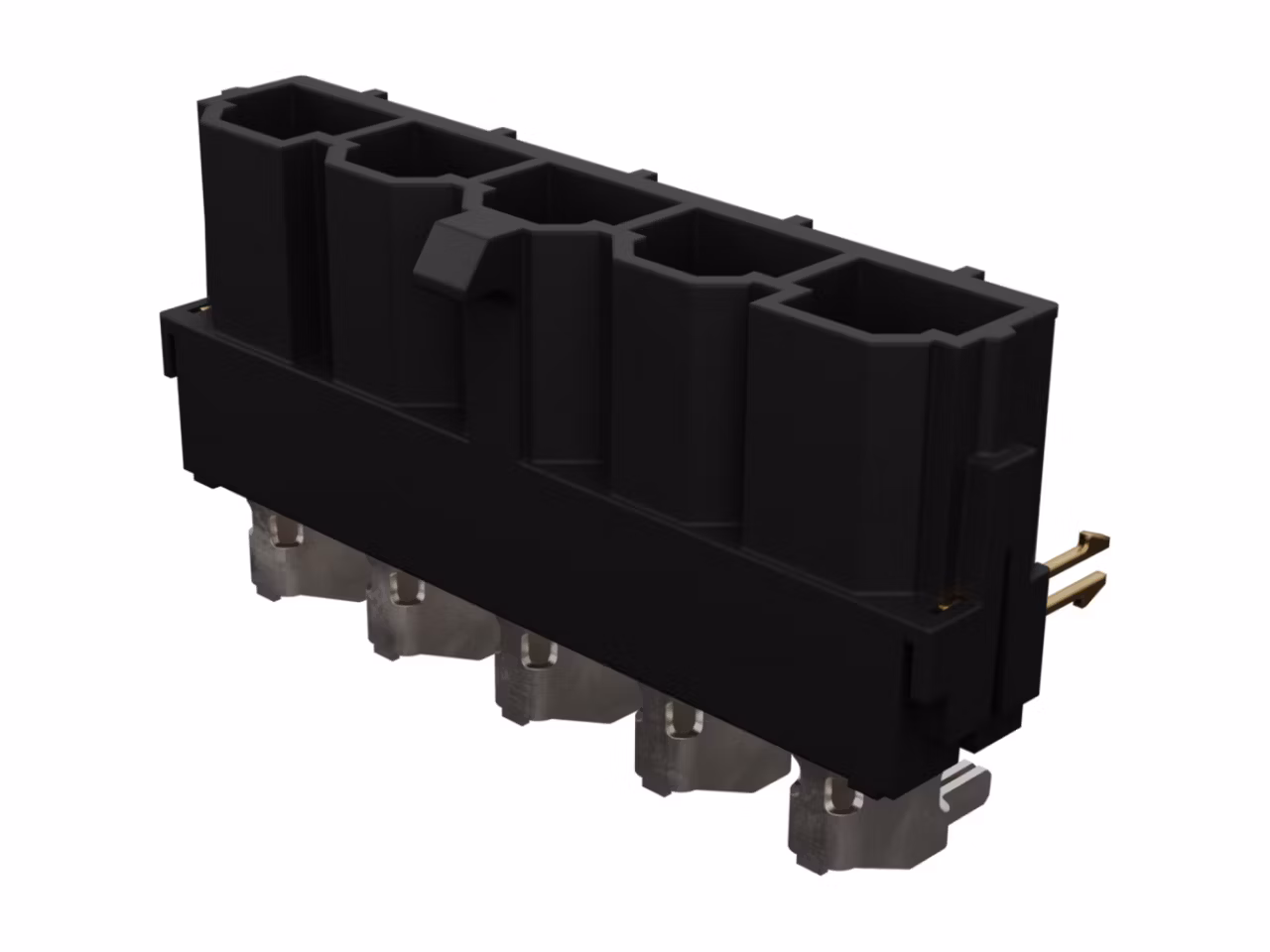 Mini-Fit Sr. Right-Angle Header, 10.00mm Pitch, Single Row, 5 Circuits, 3.50mm Tail Length, for 1.57mm PCB, Tin (Sn) Plating, with Clip, USE NYE LUBE ON MATING SURFACES for sale