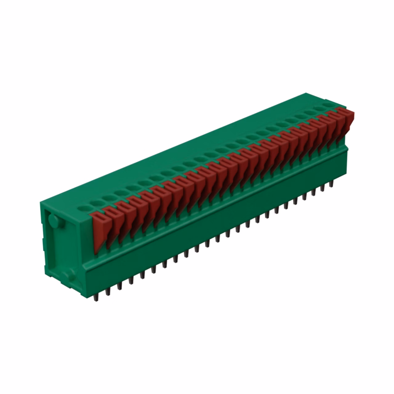 2.54mm Pitch, Eurostyle Fixed-Mount Push-Button Terminal Block, Vertical, 6A, 26-18 AWG, Green, 24 Circuits for sale