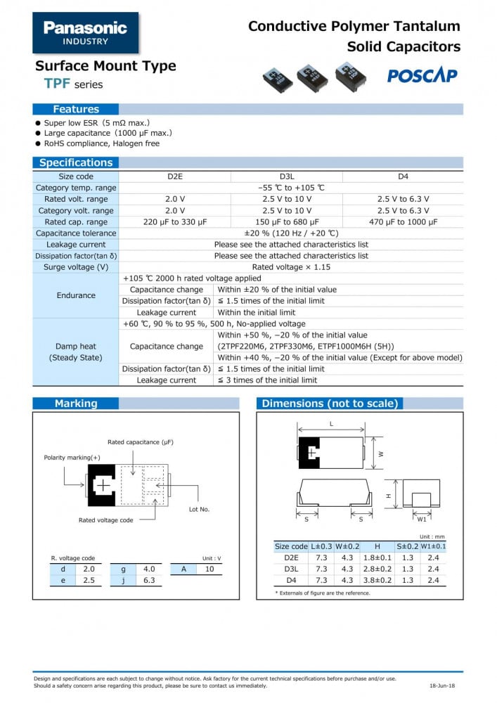 Panasonic TPF series datasheet page 1