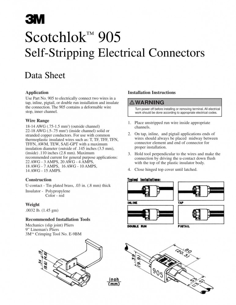 3M Scotchlok 905-BOX technical datasheet page 1