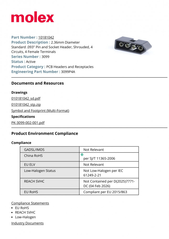 MOLEX 10181042 drawing page 1